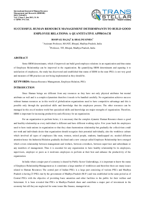 (PDF) Successful Human Resource Management Determinants to Build Good ...