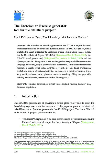 (PDF) The Exercise: an Exercise generator tool for the SOURCe project