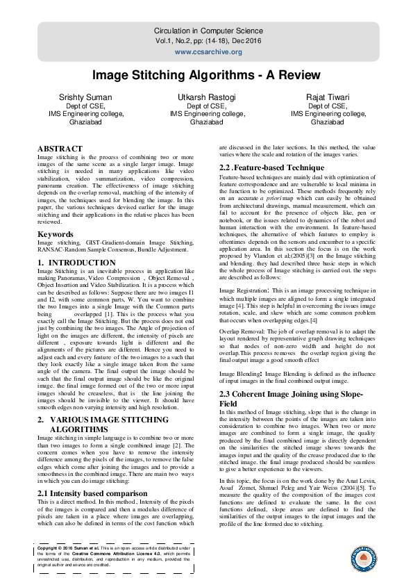 (PDF) Image Stitching Algorithms - A Review