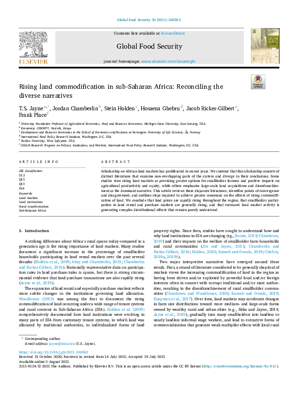 (PDF) Rising land commodification in sub-Saharan Africa: Reconciling ...