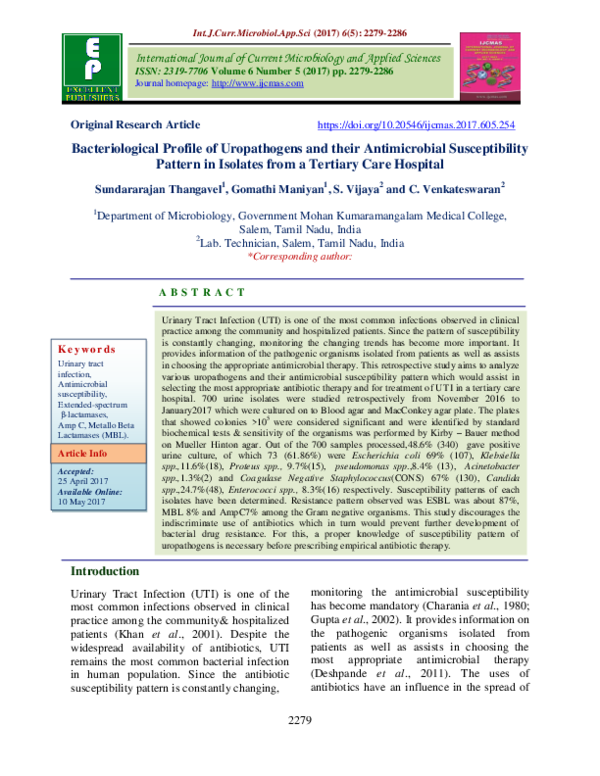 (PDF) Bacteriological Profile of Uropathogens and their Antimicrobial Susceptibility Pattern in ...