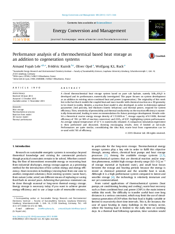 (PDF) Performance analysis of a thermochemical based heat storage as an ...