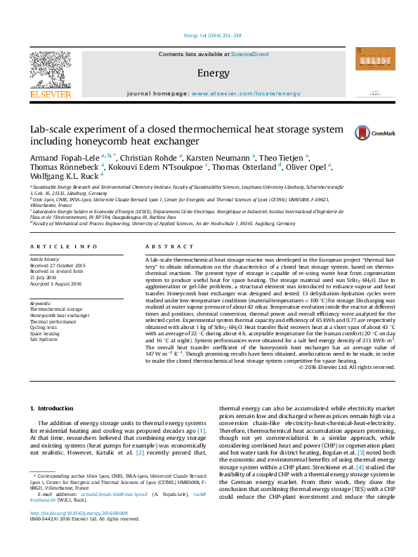 (PDF) Lab-scale experiment of a closed thermochemical heat storage ...