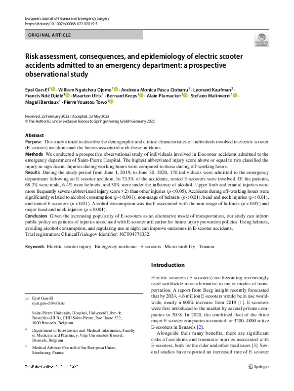 (PDF) Risk assessment, consequences, and epidemiology of electric ...
