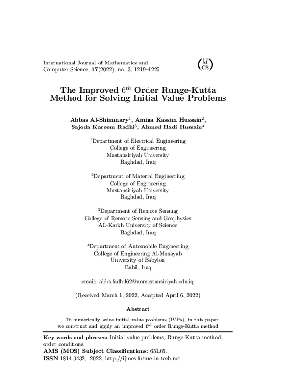 Pdf The Improved 6 Th Order Runge Kutta Method For Solving Initial Value Problems