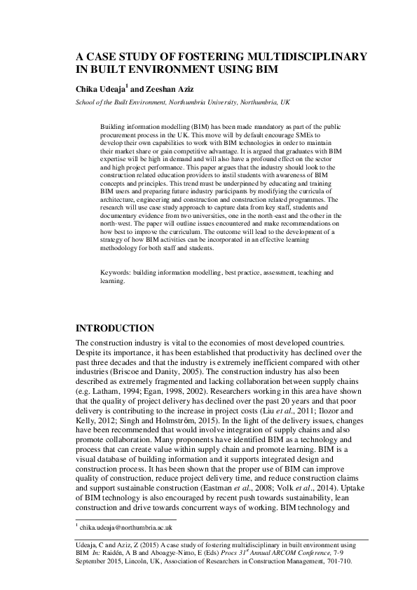 (PDF) A case study of fostering multidisciplinary in built environment using BIM