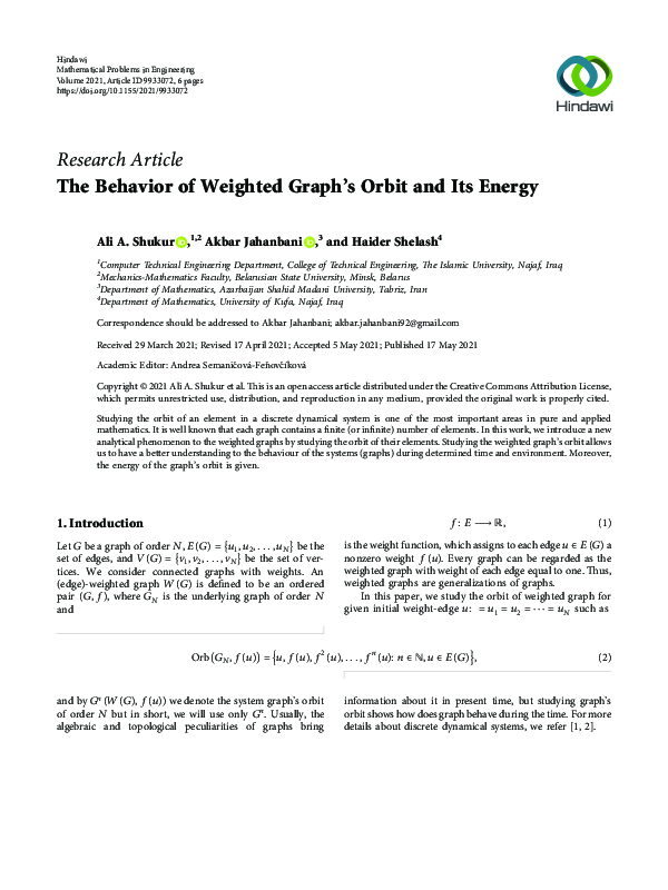 (PDF) The Behavior of Weighted Graph’s Orbit and Its Energy