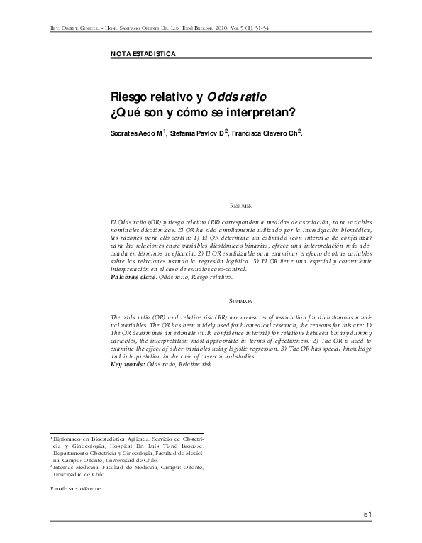 (PDF) Riesgo relativo y Odds ratio ¿Qué son y cómo se interpretan?