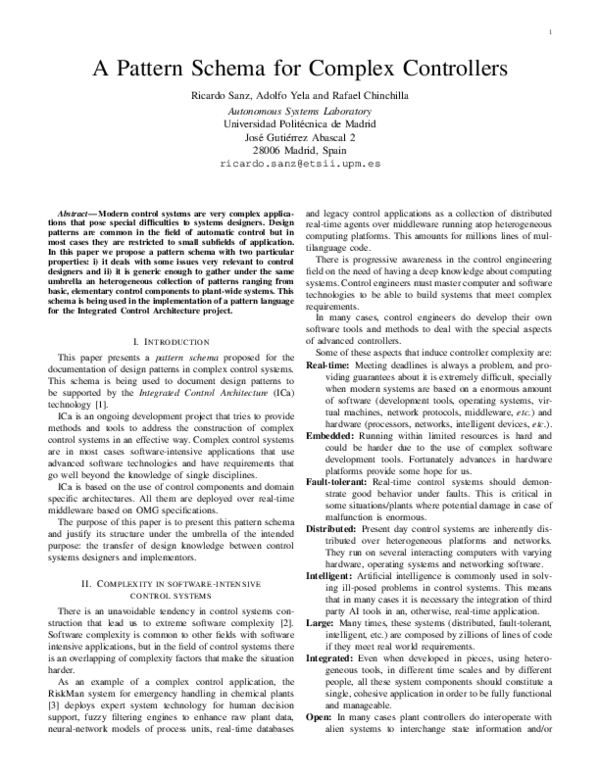 (PDF) A pattern schema for complex controllers | Ricardo Sanz ...