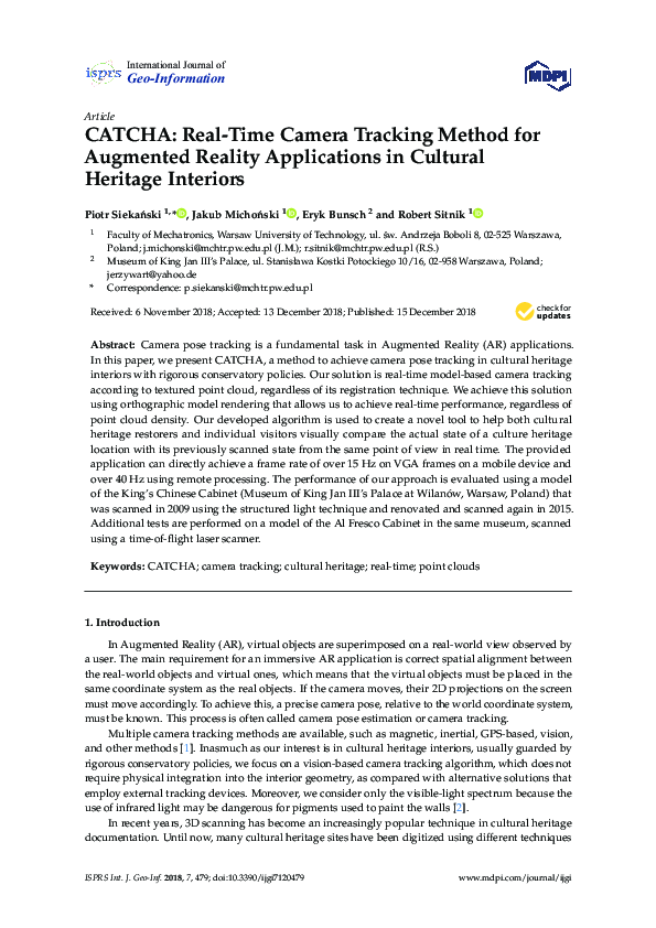 (PDF) CATCHA: Real-Time Camera Tracking Method for Augmented Reality Applications in Cultural ...