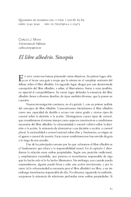 (PDF) Sinopsis de "El libre albedrío. Un estudio filosófico