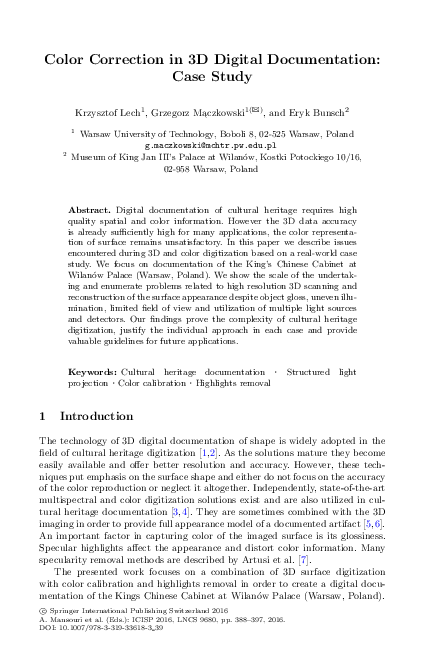 (PDF) Color Correction in 3D Digital Documentation: Case Study | Eryk ...