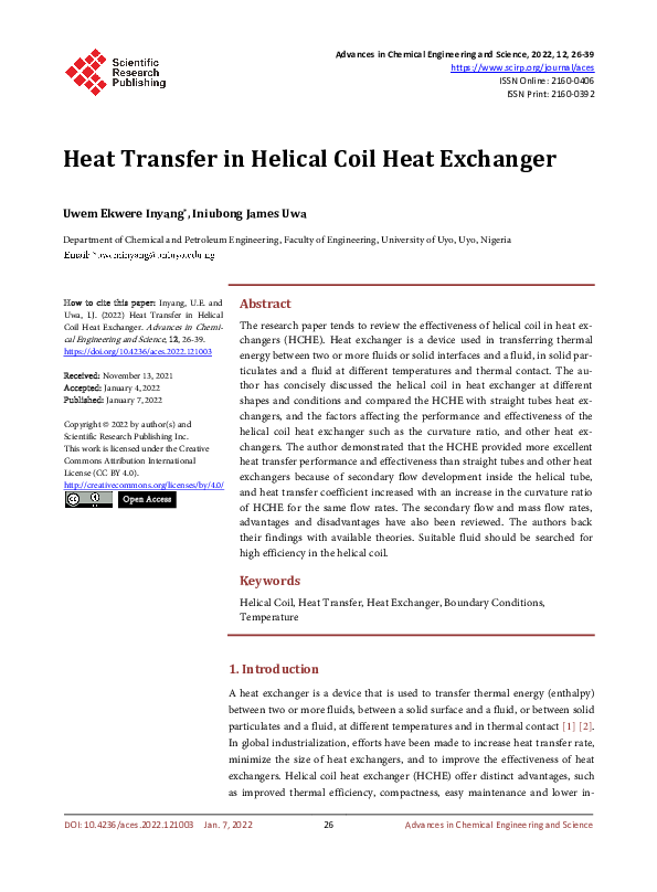 (PDF) Heat Transfer in Helical Coil Heat Exchanger