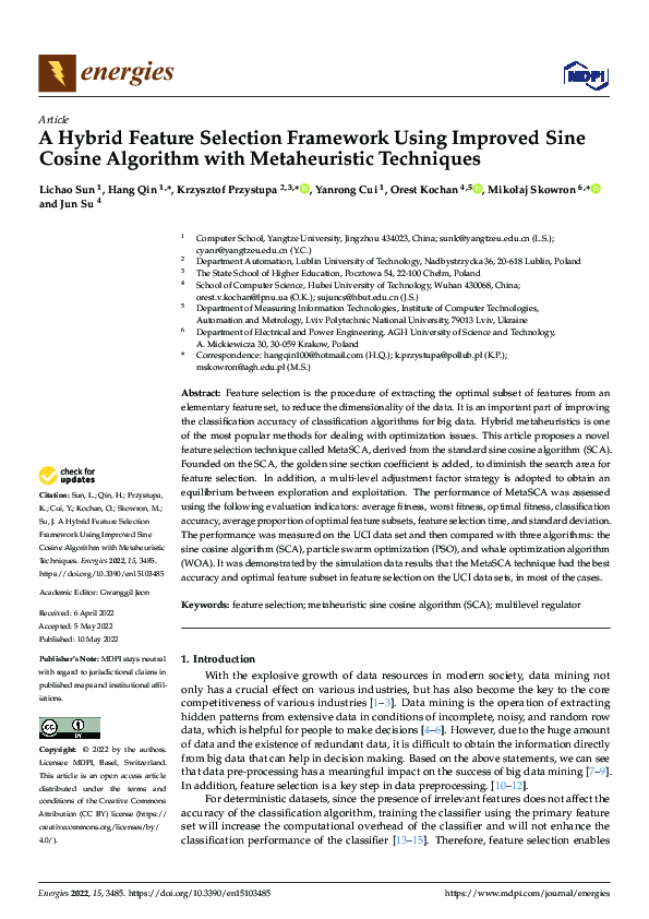 (PDF) A Hybrid Feature Selection Framework Using Improved Sine Cosine Algorithm with ...
