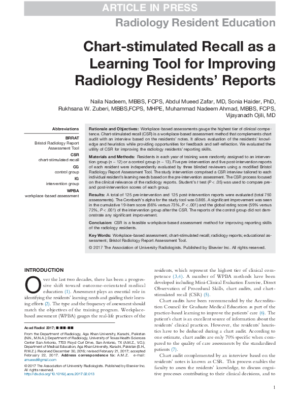 (PDF) Chart-stimulated Recall as a Learning Tool for Improving ...