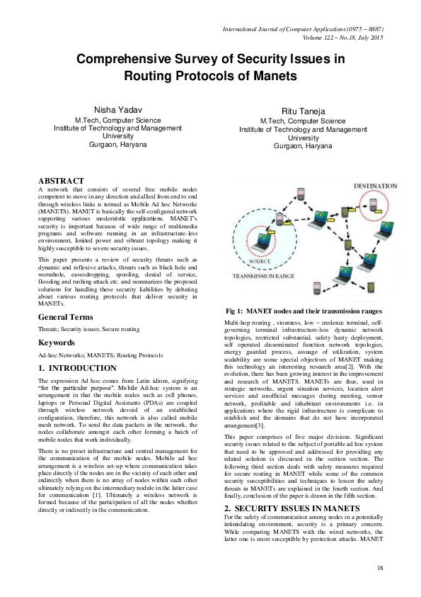 Pdf Comprehensive Survey Of Security Issues In Routing Protocols Of