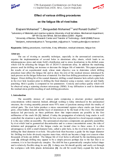 (PDF) Effect of Variuos Drilling Procedures on Fatigue Life of Rivet Holes | Mohamed Elajrami ...