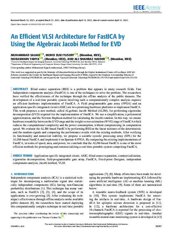 Pdf An Efficient Vlsi Architecture For Fastica By Using The Algebraic Jacobi Method For Evd