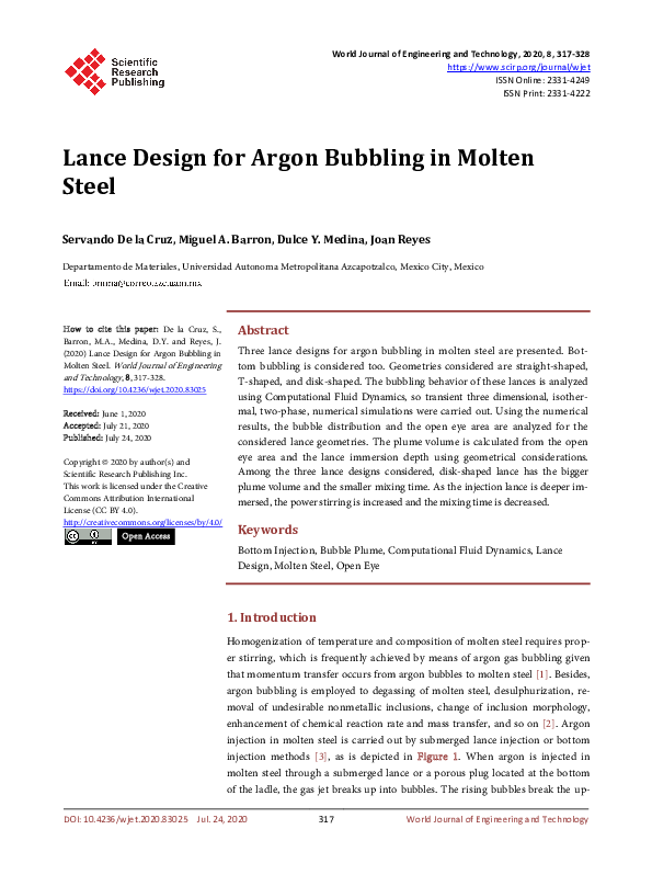 (PDF) Lance Design for Argon Bubbling in Molten Steel