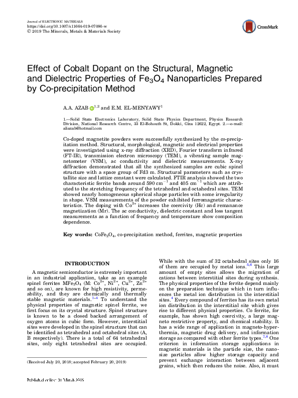 (PDF) Effect of Cobalt Dopant on the Structural, Magnetic and Dielectric Properties of Fe3O4 ...