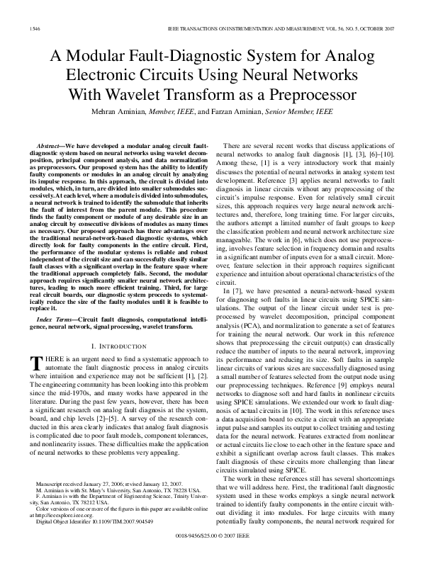 (PDF) A Modular Fault-Diagnostic System for Analog Electronic Circuits Using Neural Networks ...