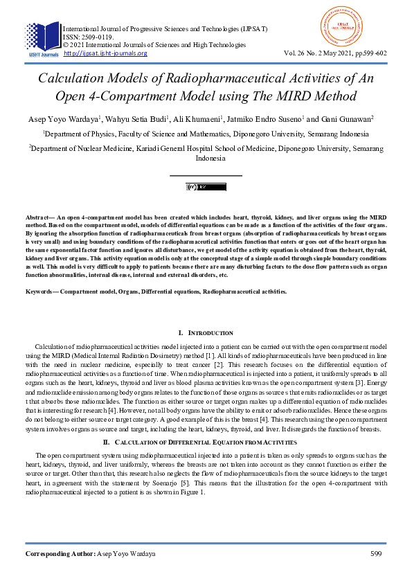 (PDF) Calculation Models of Radiopharmaceutical Activities of An Open 4 ...