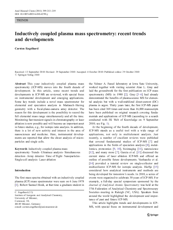 (PDF) Inductively coupled plasma mass spectrometry: recent trends and developments