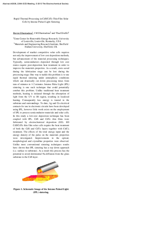 (PDF) Rapid Thermal Processing in CdS/CdTe Thin Film Solar Cells by ...