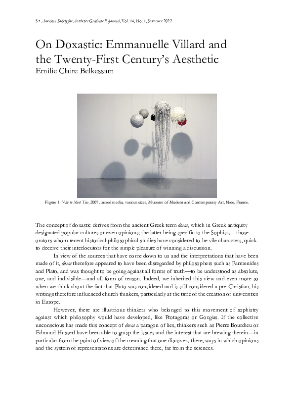 (PDF) On Doxastic - Emmanuelle Villard and XXI century’s aesthetic