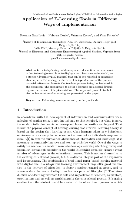 (PDF) Application of E-Learning Tools in Different Ways of Implementation