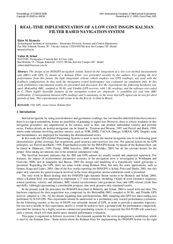 Pdf Real Time Implementation Of A Low Cost Insgps Kalman Filter Based Navigation System