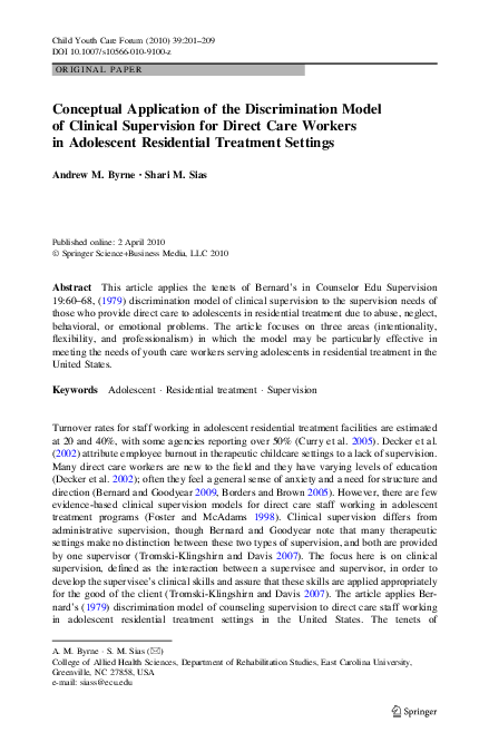 (PDF) Conceptual Application of the Discrimination Model of Clinical Supervision for Direct Care ...