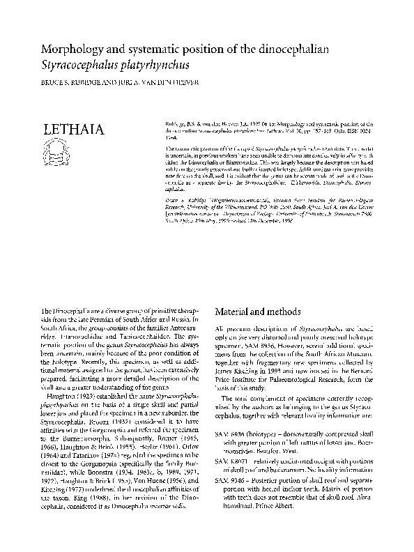 (PDF) Morphology and systematic position of the dinocephalian ...
