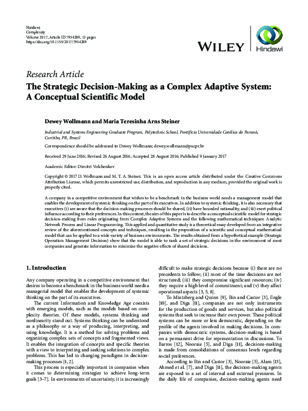 (PDF) The Strategic Decision-Making as a Complex Adaptive System: A Conceptual Scientific Model