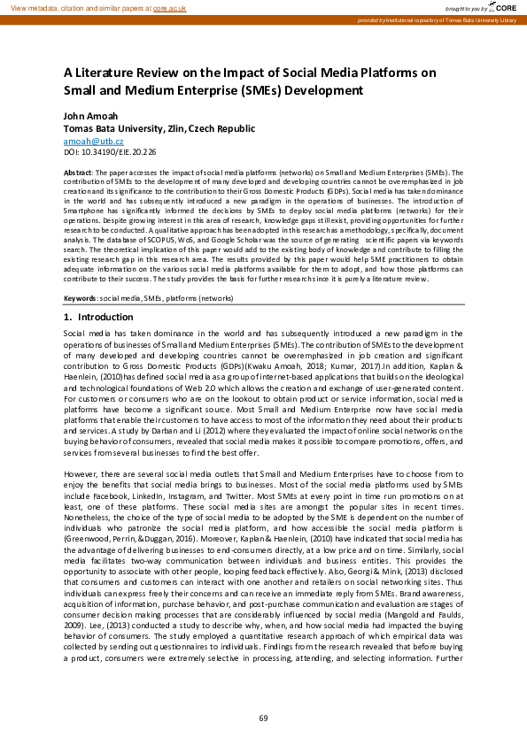 (PDF) A literature review on the impact of social media platforms on small and medium enterprise ...
