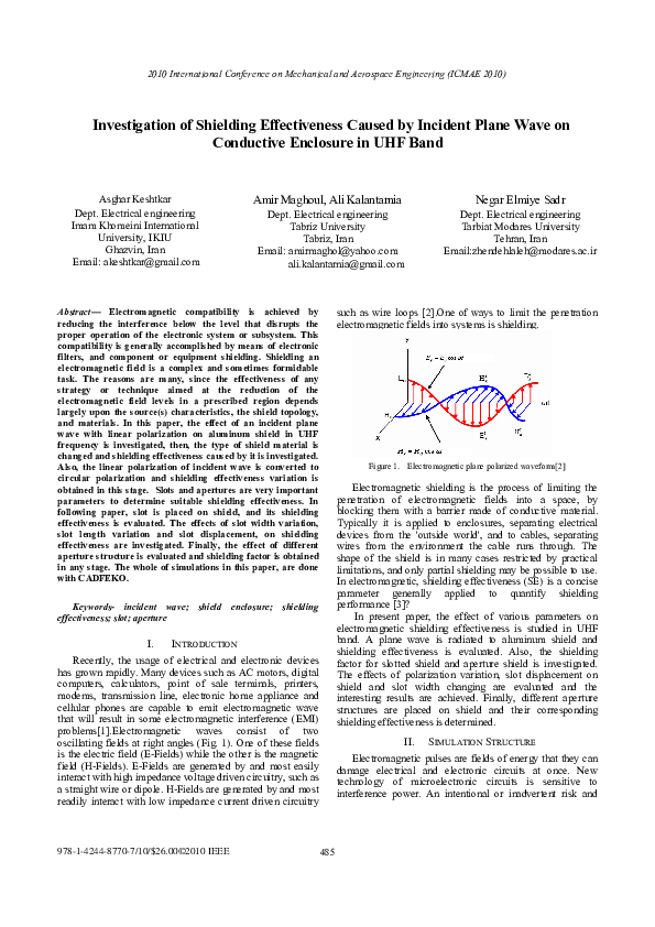 (PDF) Investigation of Shielding Effectiveness Caused by Incident Plane ...