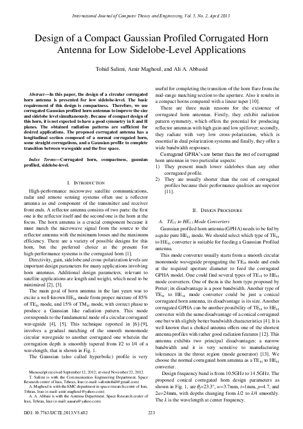 (PDF) Design of a Compact Gaussian Profiled Corrugated Horn Antenna for Low Sidelobe-Level ...