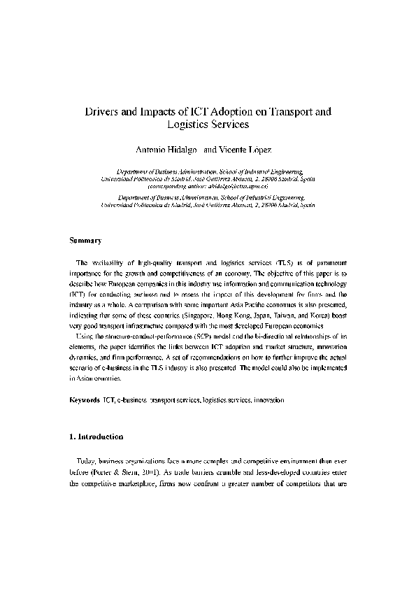 (PDF) Drivers and impacts of ICT adoption on transport and logistics ...
