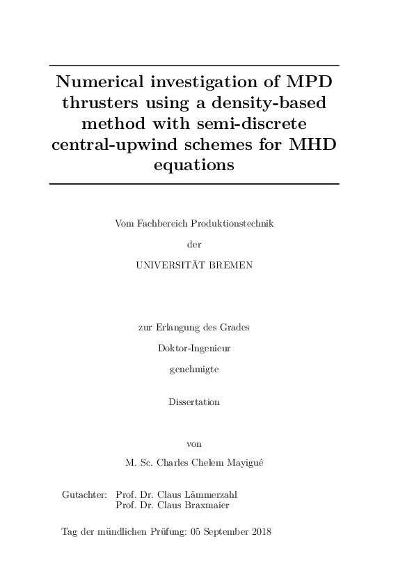 Pdf Numerical Investigation Of Mpd Thrusters Using A Density Based