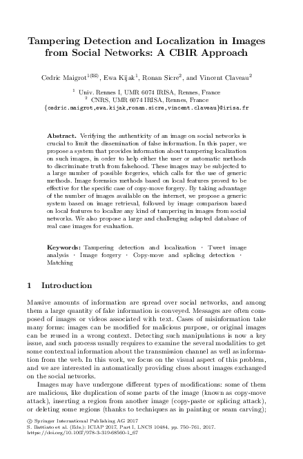 (PDF) Tampering Detection and Localization in Images from Social Networks: A CBIR Approach