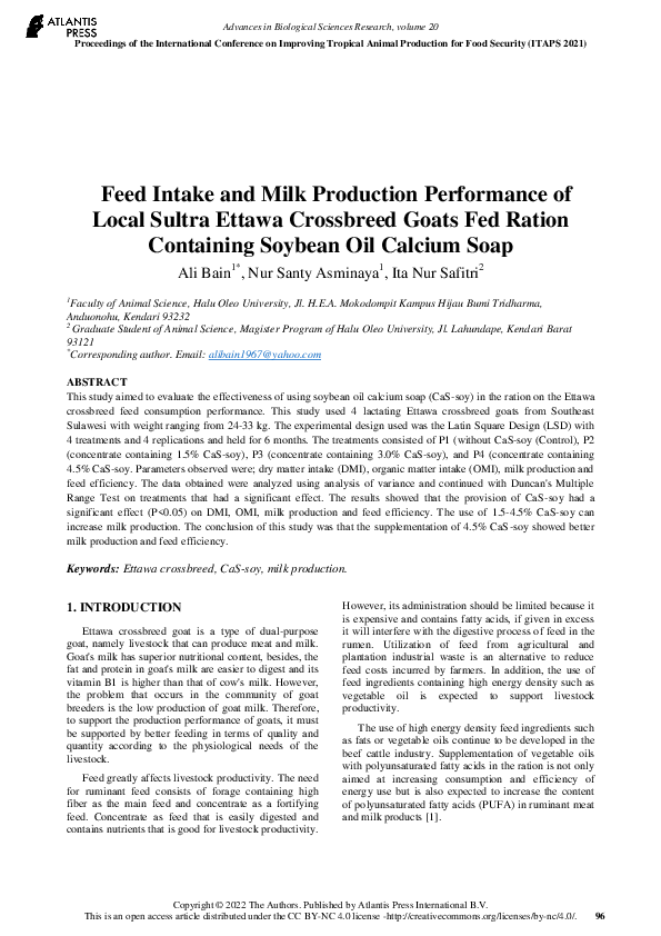 (PDF) Soybean Oil Calcium Soap Improves Goat Milk Yield