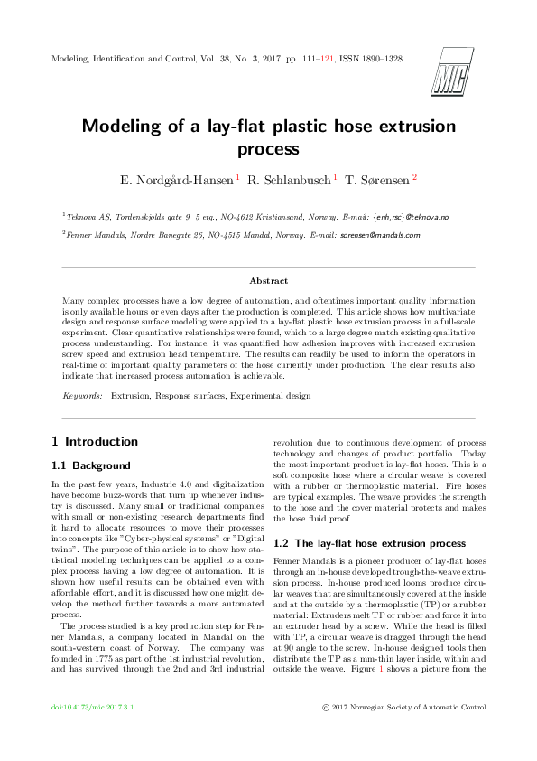 (PDF) Modeling of a lay-flat plastic hose extrusion process
