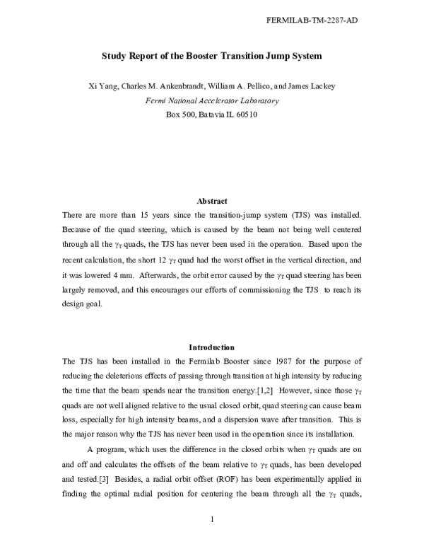 (PDF) Study report of the booster transition jump system