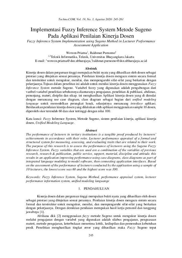 (PDF) Implementasi Fuzzy Inference System Metode Sugeno Pada Aplikasi Penilaian Kinerja Dosen