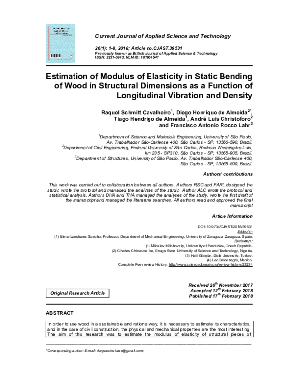 (PDF) Estimation of Modulus of Elasticity in Static Bending of Wood in ...