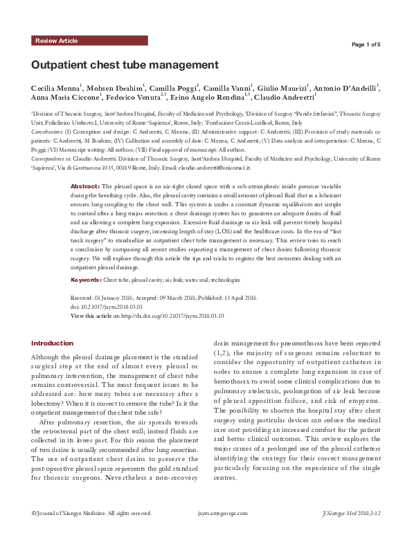 (PDF) Outpatient chest tube management | Claudio Andreetti - Academia.edu