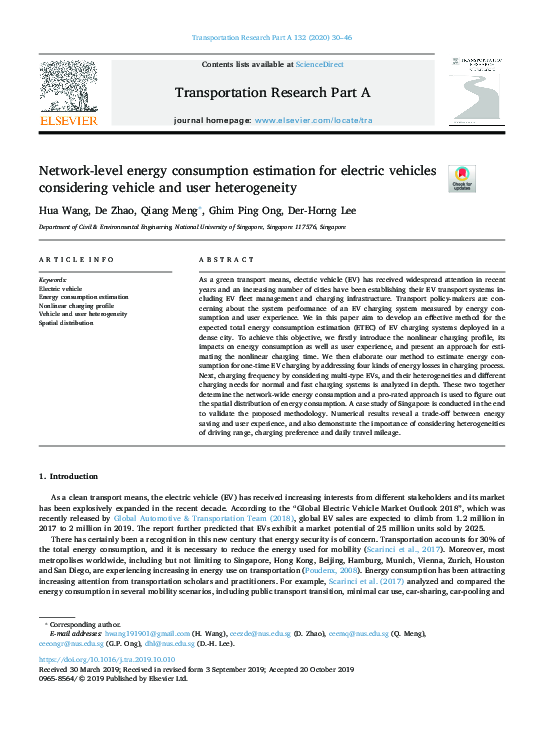 Pdf Network Level Energy Consumption Estimation For Electric Vehicles