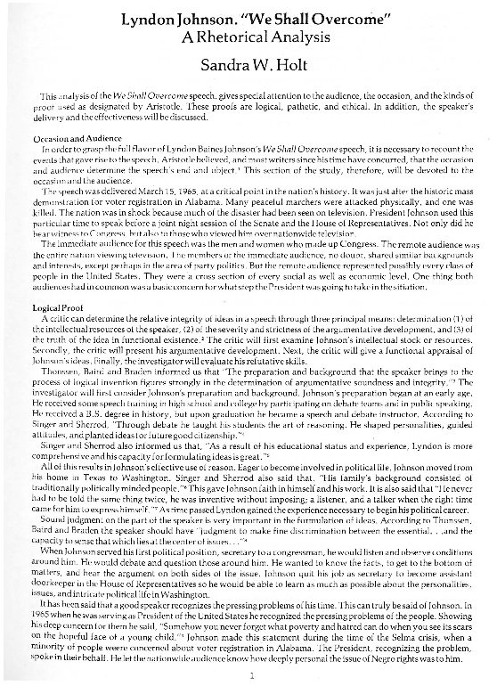 (PDF) Lyndon Johnson: "We Shall Overcome" A Rhetorical Analysis