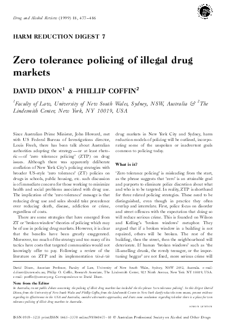 (PDF) Zero tolerance policing of illegal drug markets