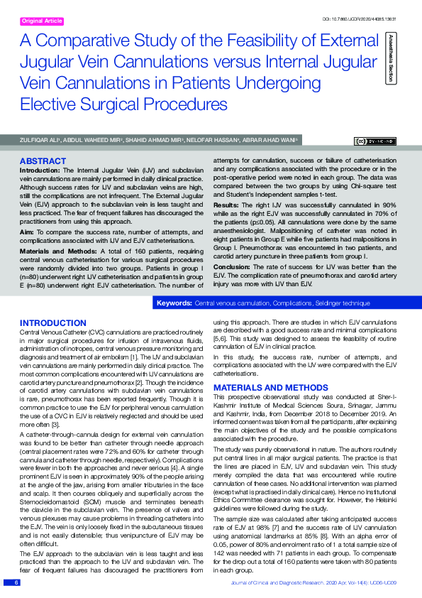 (PDF) A Comparative Study of the Feasibility of External Jugular Vein ...
